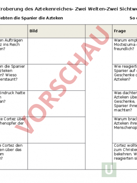 Arbeitsblatt: Azteken - Geschichte - Mittelalter Arbeitsblatt: Azteken - Geschichte - Mittelalter