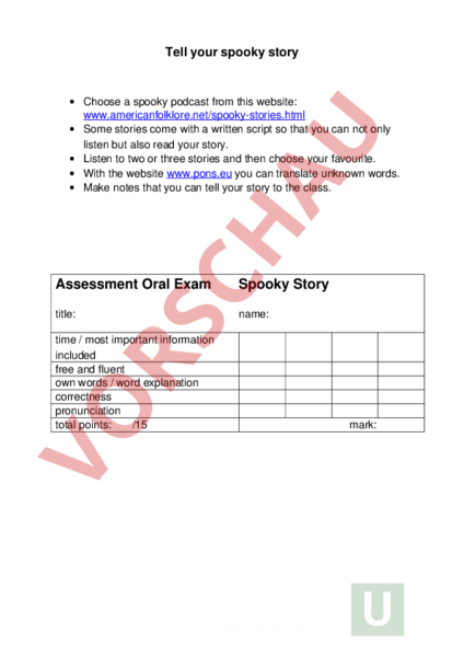 Arbeitsblatt: tell your spooky story - Englisch - Gemischte Themen