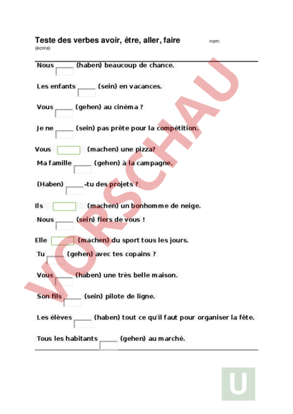 Arbeitsblatt: Les verbes avoir, ètre, aller, faire - Französisch ...
