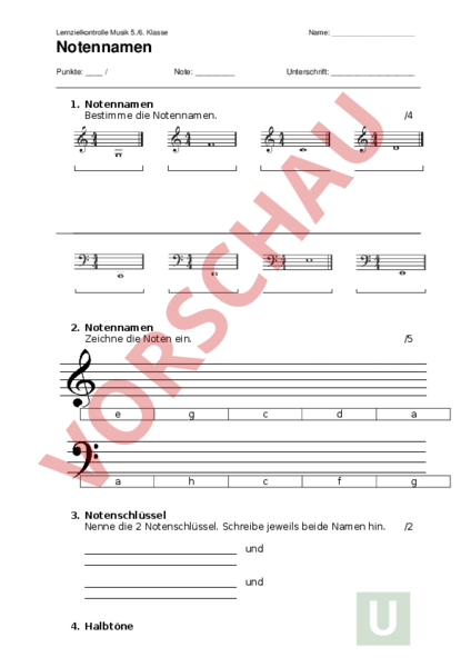 Arbeitsblatt: LZK Absolute Notennamen - Musik - Musiktheorie / Noten