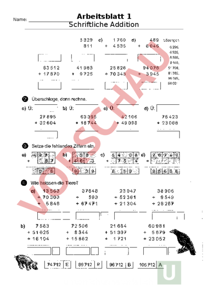 Arbeitsblatt: Schriftliche Addition - Mathematik - Addition