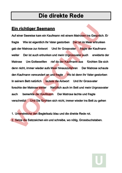 Arbeitsblatt: direkte Rede - Deutsch - Grammatik