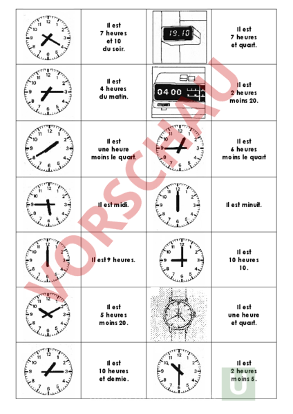Arbeitsblatt: Domino Uhrzeit l'heure - Französisch - Wortschatz