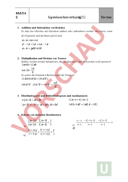 Arbeitsblatt: Theorie_ZF_Termrechnung - Mathematik - Anderes Thema