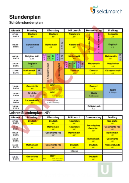 Arbeitsblatt: Stundenplan Vorlage - Administration / Methodik - Listen ...