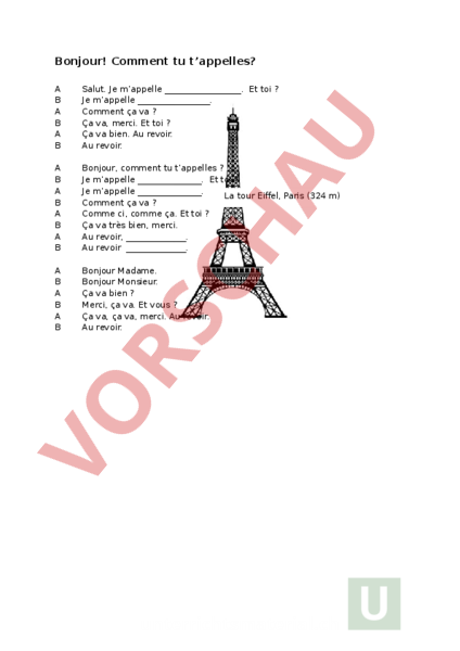 Arbeitsblatt: Comment tu t'appelles? - Französisch - Anderes Thema