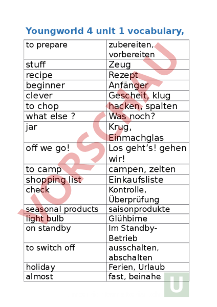 Arbeitsblatt: youngworld 4, unit 1 vocabulary - Englisch - Wortschatz