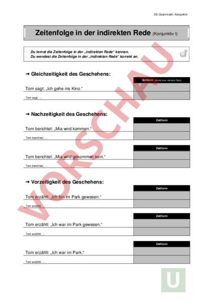 Arbeitsblatt: Konjunktiv I - Deutsch - Grammatik