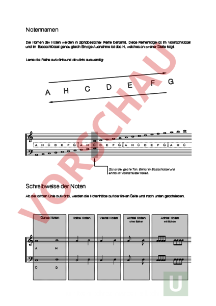 Arbeitsblatt: Notennamen - Musik - Musiktheorie / Noten