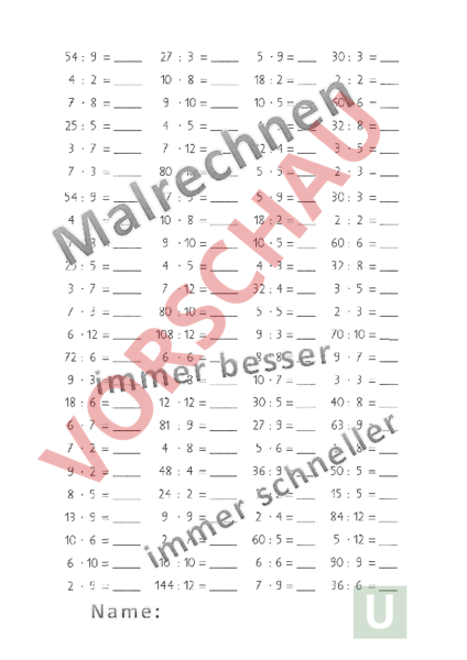 Arbeitsblatt: Malreihen üben - Mathematik - Multiplikation