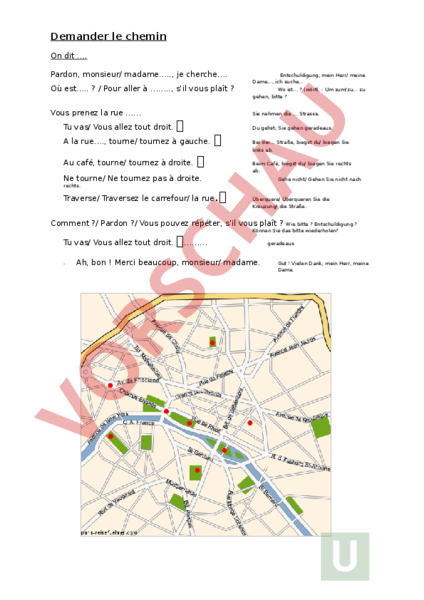 Arbeitsblatt: demander le chemin - Französisch - Wortschatz