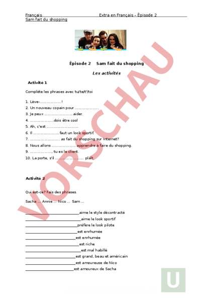 Arbeitsblatt: Sam en France 2. Episode - Französisch - Gemischte Themen