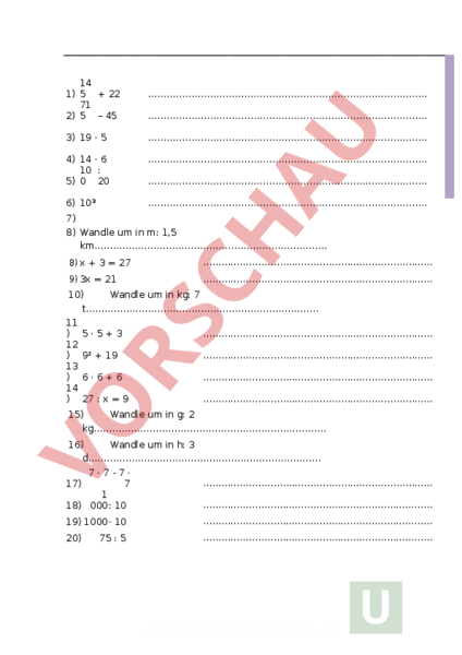Arbeitsblatt: Mathematik - Mathematik - Gemischte Themen