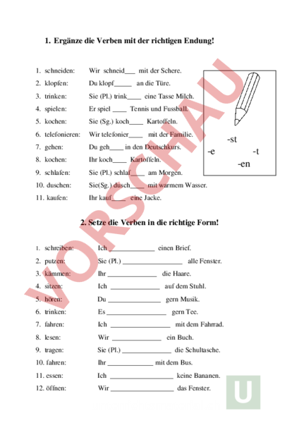 Arbeitsblatt: Verben Konjugation Präsens 2 - Deutsch - DaZ