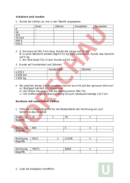 Arbeitsblatt: Mathetest Zahlenbuch 6 - Mathematik - Gemischte Themen