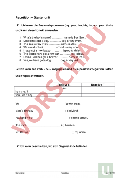Arbeitsblatt: Repetitionsblatt - Englisch - Grammatik