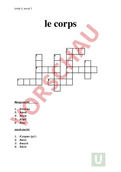 Arbeitsblatt: le corps, mots croisés - Französisch - Wortschatz