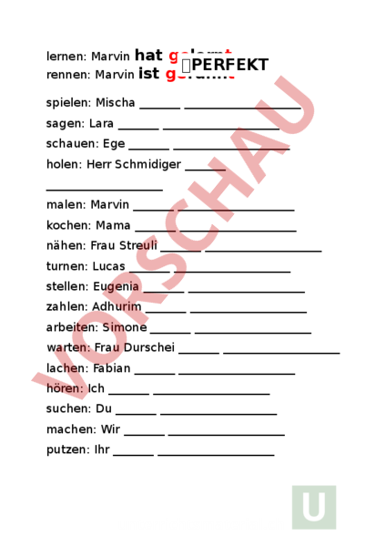 Arbeitsblatt: AB Perfekt - Deutsch - Grammatik