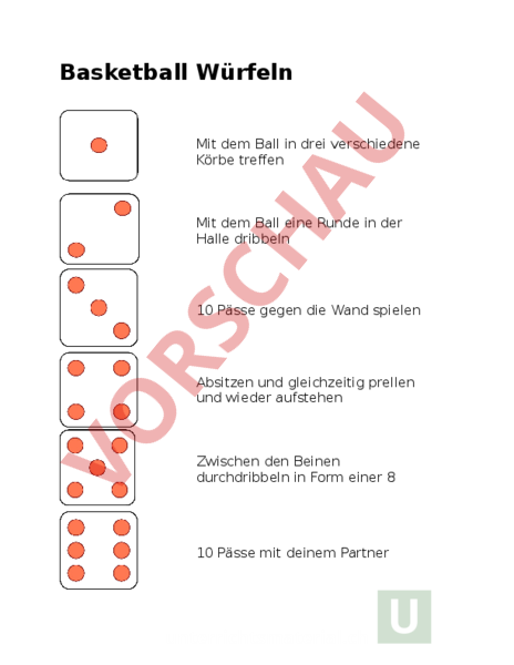 Arbeitsblatt: Basketball Würfeln - Bewegung / Sport - Spiel