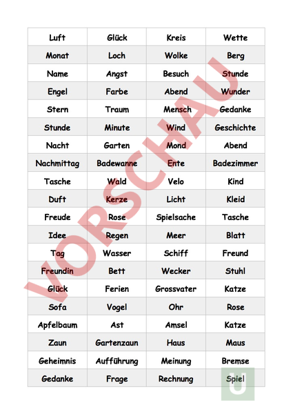 Arbeitsblatt: Nomenkarten für eine Nomenkiste - Deutsch - Grammatik