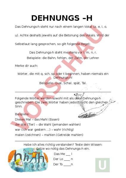 Arbeitsblatt: Dehnungs-h - Deutsch - Grammatik