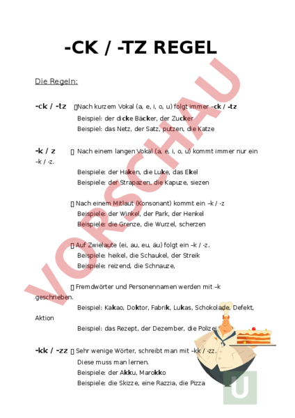 Arbeitsblatt: ck / tz - Deutsch - Grammatik