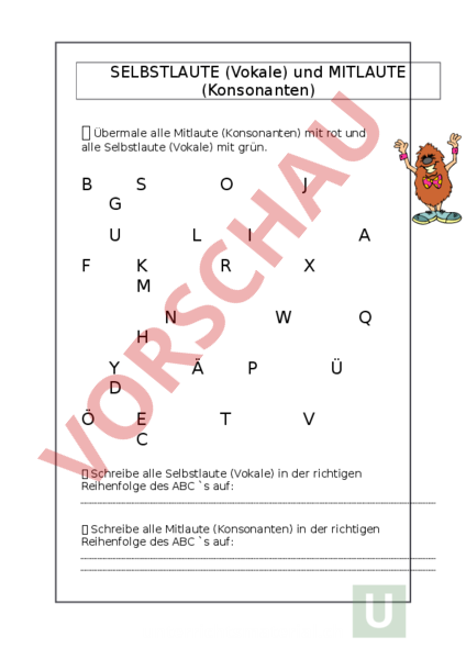 Arbeitsblatt: Vokale und Konsonanten - Deutsch - Rechtschreibung Arbeitsblatt: Vokale und Konsonanten - Deutsch - Rechtschreibung
