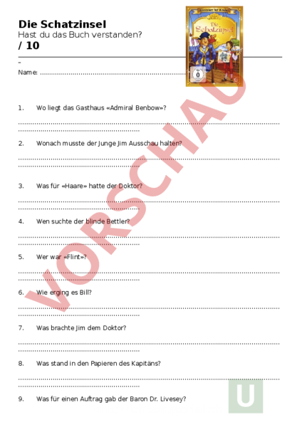 Arbeitsblatt: Die Schatzinseln Teil 1 - Deutsch - Lesefertigkeit