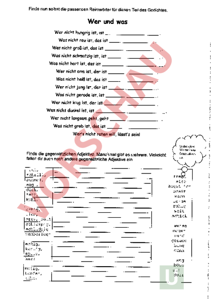 Arbeitsblatt: Adjektive _ Wer und Was - Deutsch - Grammatik