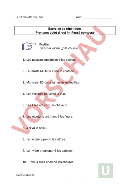 Arbeitsblatt: Exercice: Pronoms objet direct im Passé composé ...