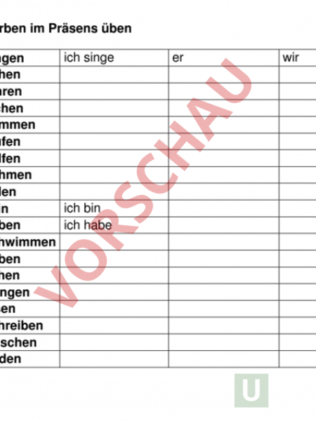 Arbeitsblatt: Verben im Präsens üben - Deutsch - Rechtschreibung