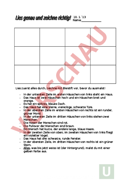 Arbeitsblatt: Lies genau und zeichen richtig - Deutsch - Lesefertigkeit
