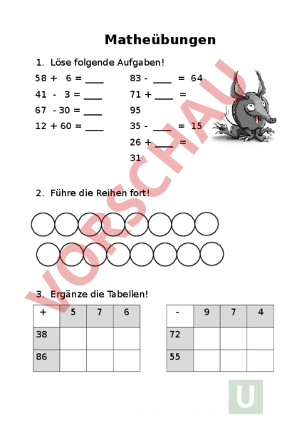 Arbeitsblatt: Übungen im 100-er - Mathematik - Addition