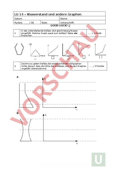 Arbeitsblatt: Prüfung LU 14 Wasserstand / Graphen - Mathematik ...