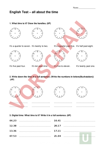 Arbeitsblatt: Test Time English - Englisch - Wortschatz
