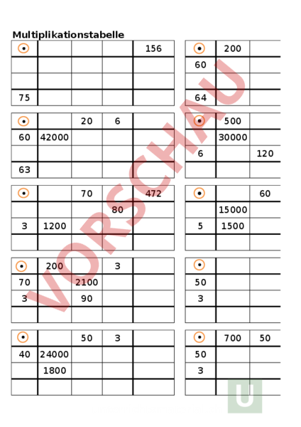 Arbeitsblatt: Multiplikationstabelle - Mathematik - Multiplikation