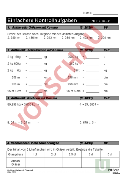Arbeitsblatt: Arithmetik - Mathematik - Gemischte Themen
