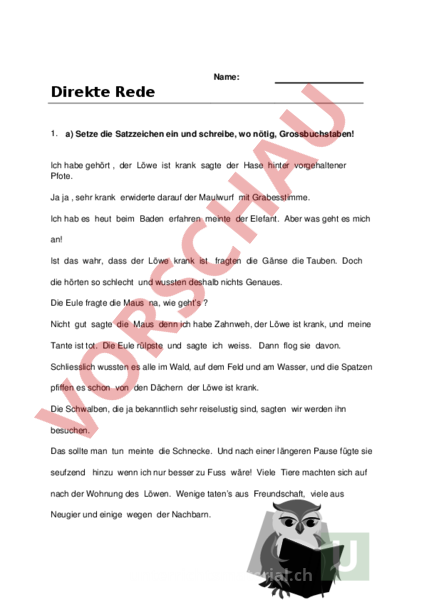 Arbeitsblatt: direkte Rede - Deutsch - Grammatik