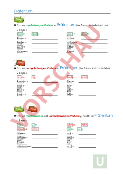 Arbeitsblatt: präteritum - Deutsch - Grammatik