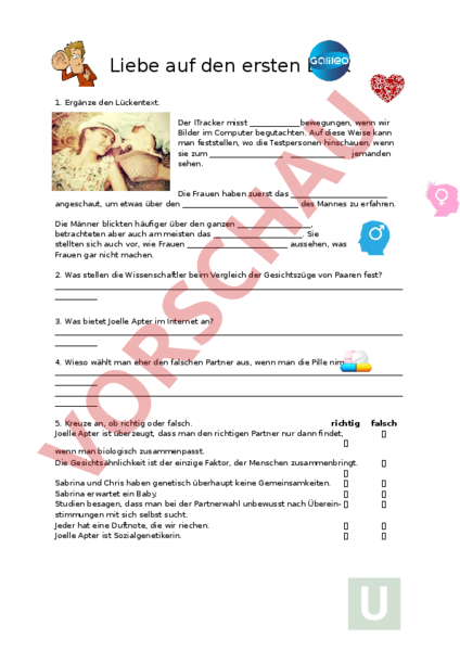 Arbeitsblatt: Liebe auf den ersten Blick - Deutsch - Hörverstehen