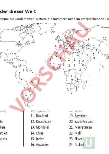 Arbeitsblatt: grosse Länder dieser Welt - Geographie - Gemischte Themen