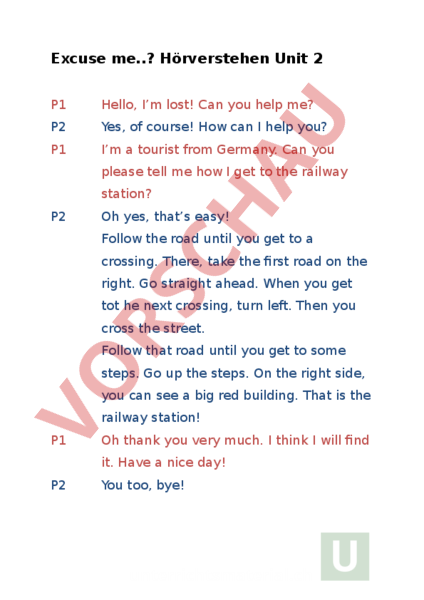 Arbeitsblatt: NW 2 Unit 2: Text Hörverstehen zum Vorlesen. - Englisch - Lehrmittel