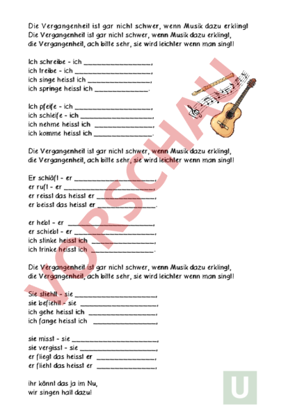 Arbeitsblatt: Präteritum üben mit Lied - Deutsch - Grammatik