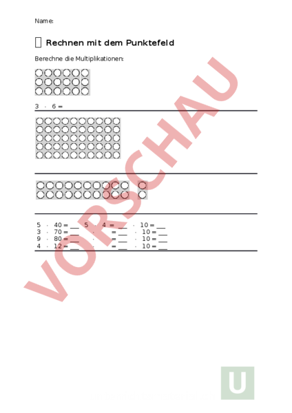 Arbeitsblatt: Zehnereinmaleins Punktefeld - Mathematik - Multiplikation