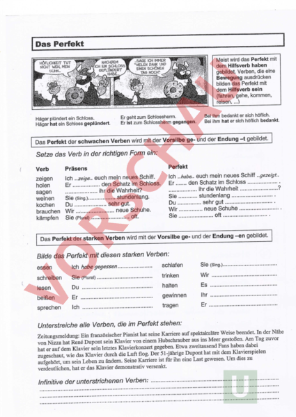 Arbeitsblatt: Das Perfekt - Deutsch - Grammatik
