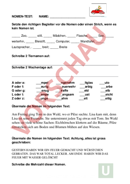 Arbeitsblatt: Nomen - Deutsch - Grammatik