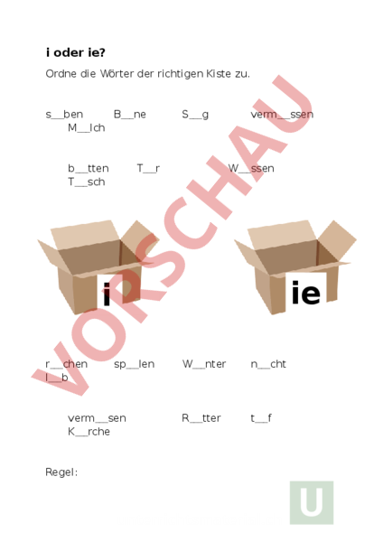 Arbeitsblatt: i oder ie - Deutsch - Grammatik