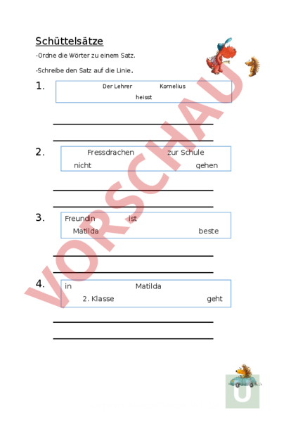 Arbeitsblatt: Schüttelsätze - Deutsch - Grammatik