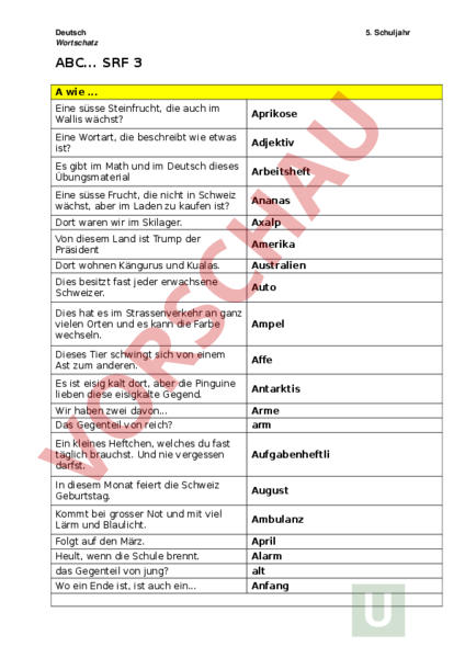Arbeitsblatt: ABC SRF3 - Deutsch - Wortschatz