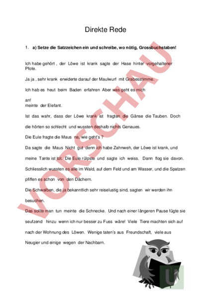 Arbeitsblatt: Übungen direkte rede - Deutsch - Grammatik